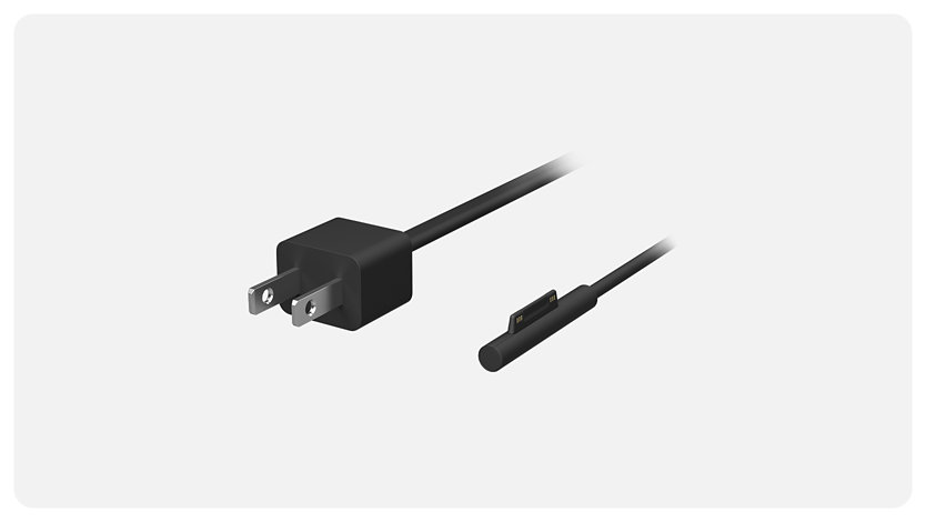 An AC plug and Surface Connect cable.