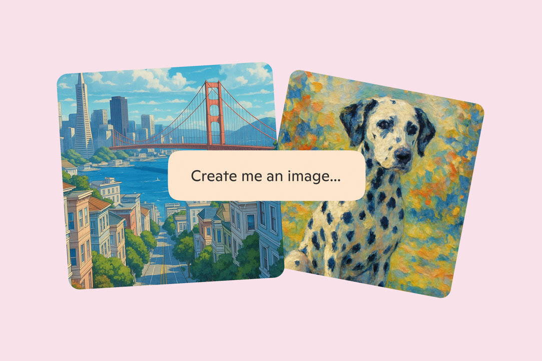 AI generated images with “Create me an image” typed into the Copilot composer box
