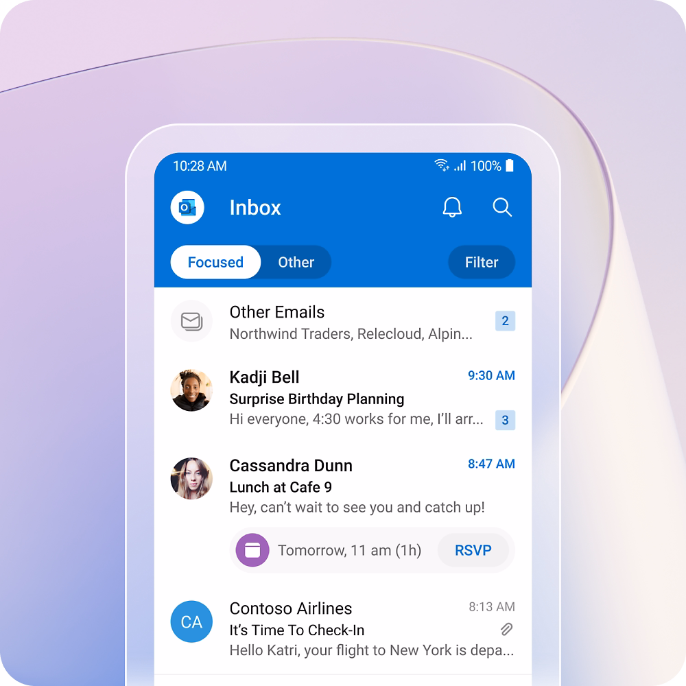 Screenshot of Outlook Mobile app Screenshot of Outlook Mobile app